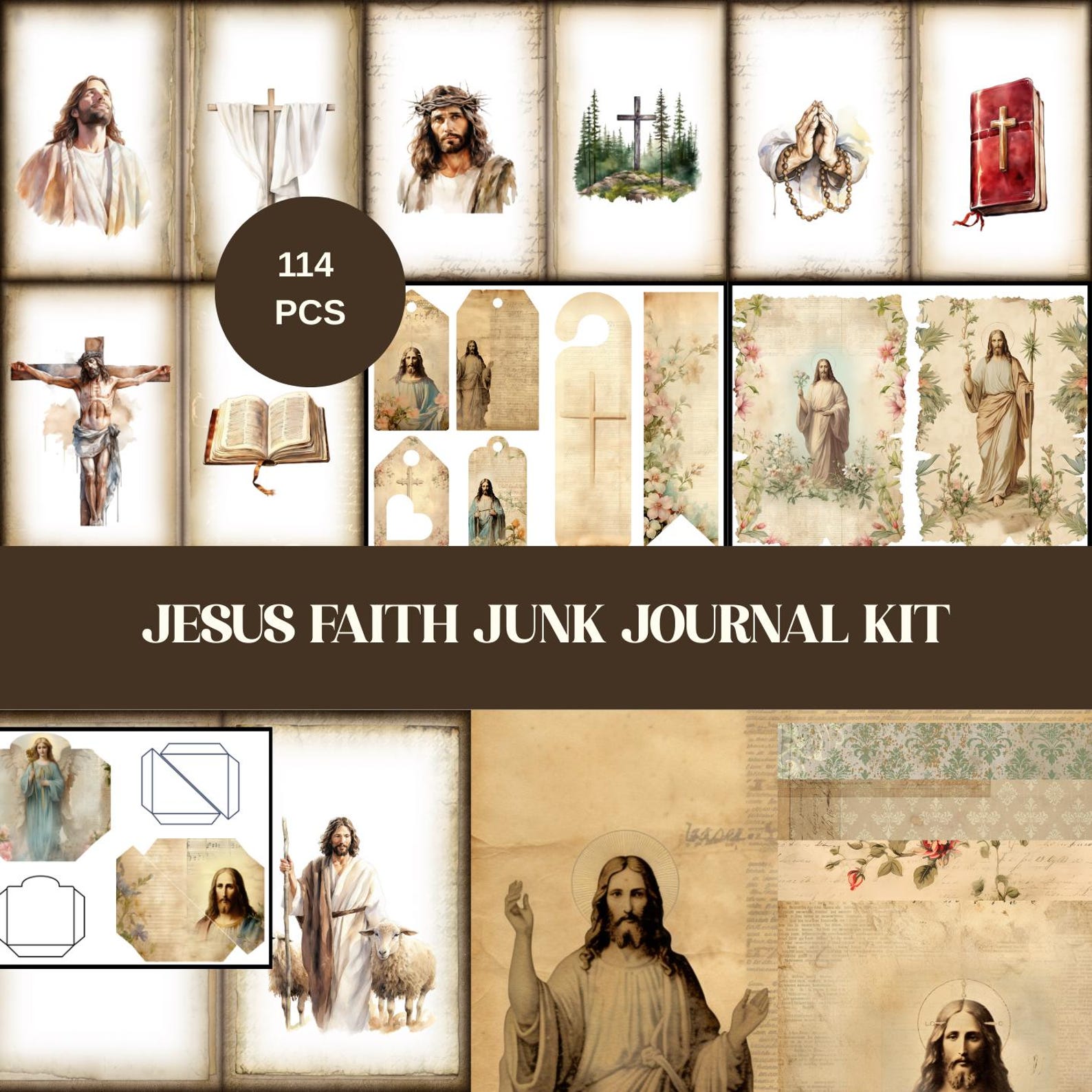 Jesus Faith Christian Junk Journal Kit, Vintage Religious Christian ...
