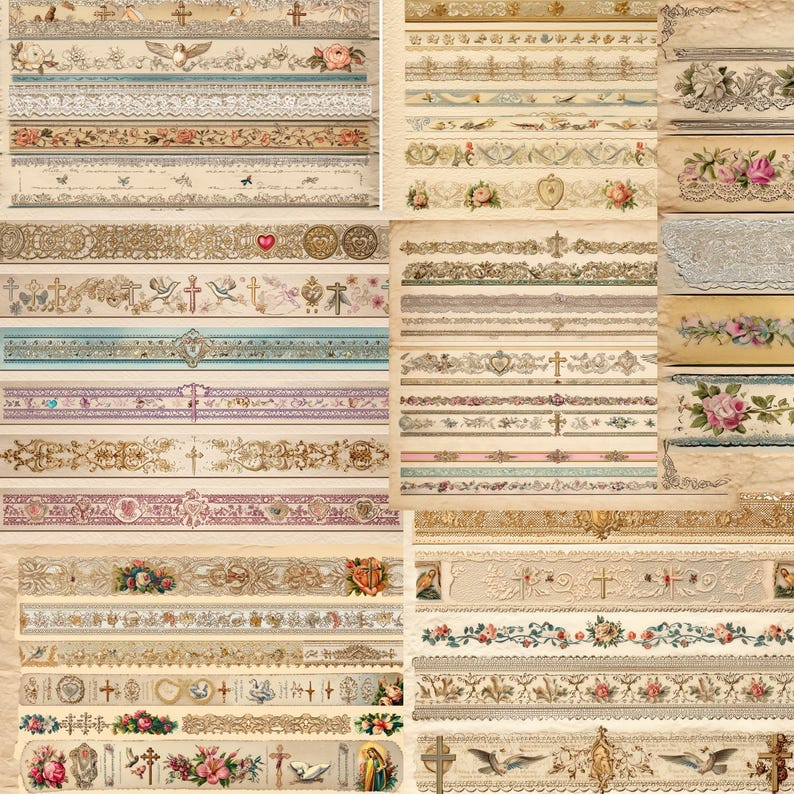 Vintage Religious Border Strips Ephemera,ornate Cuttable Strips, Floral ...