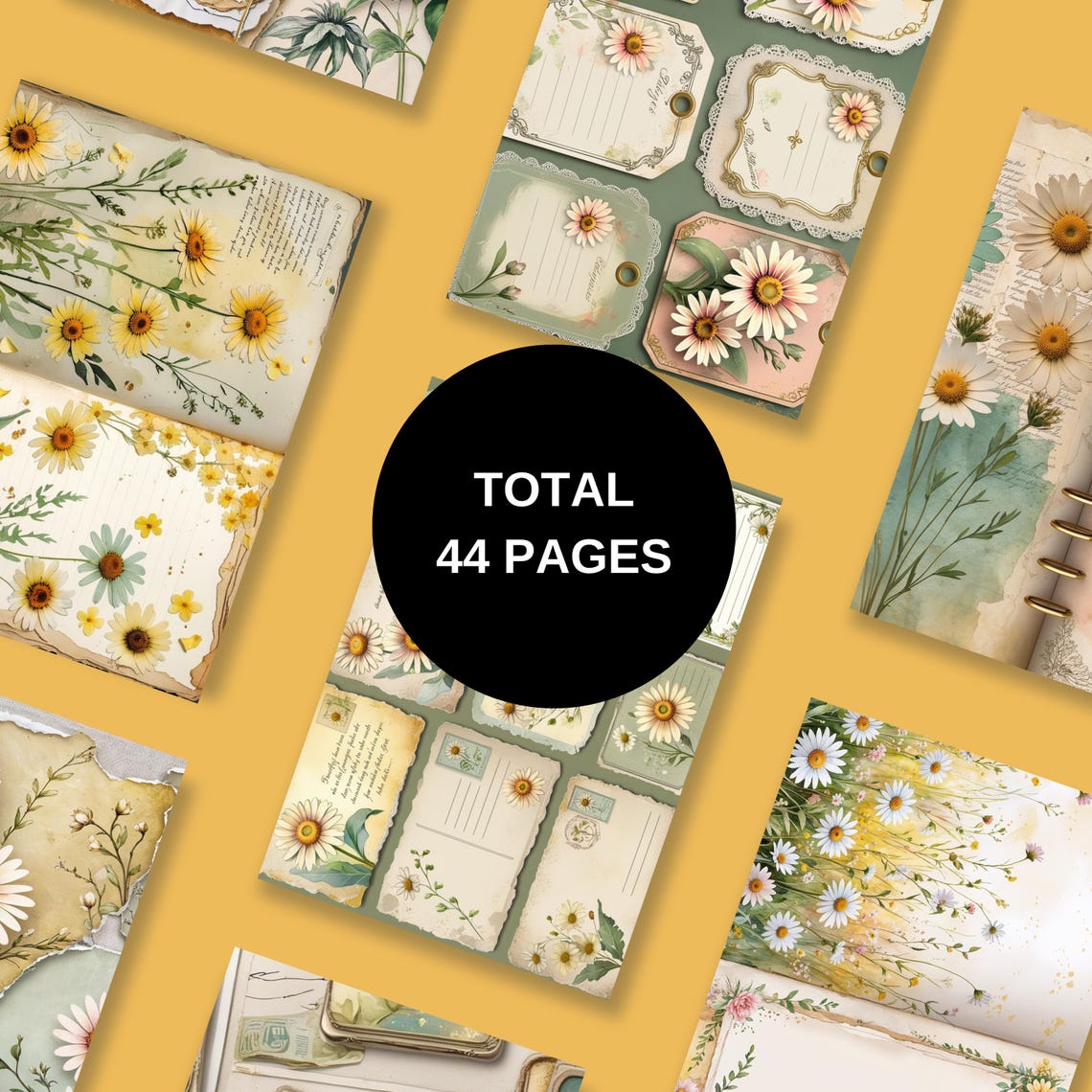 Daisy Flower Junk Journal Kit, 44-page Vintage Printable Scrapbook ...