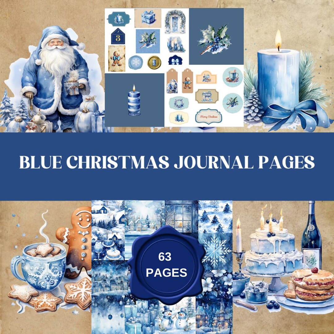 Vintage Blue Christmas Journal Set, Printable Christmas Journal Bundle ...