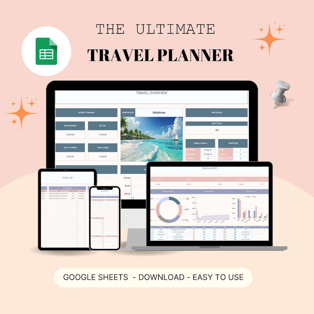 Ultimate Travel Planner, Spreadsheet and Excel Template for Budget ...