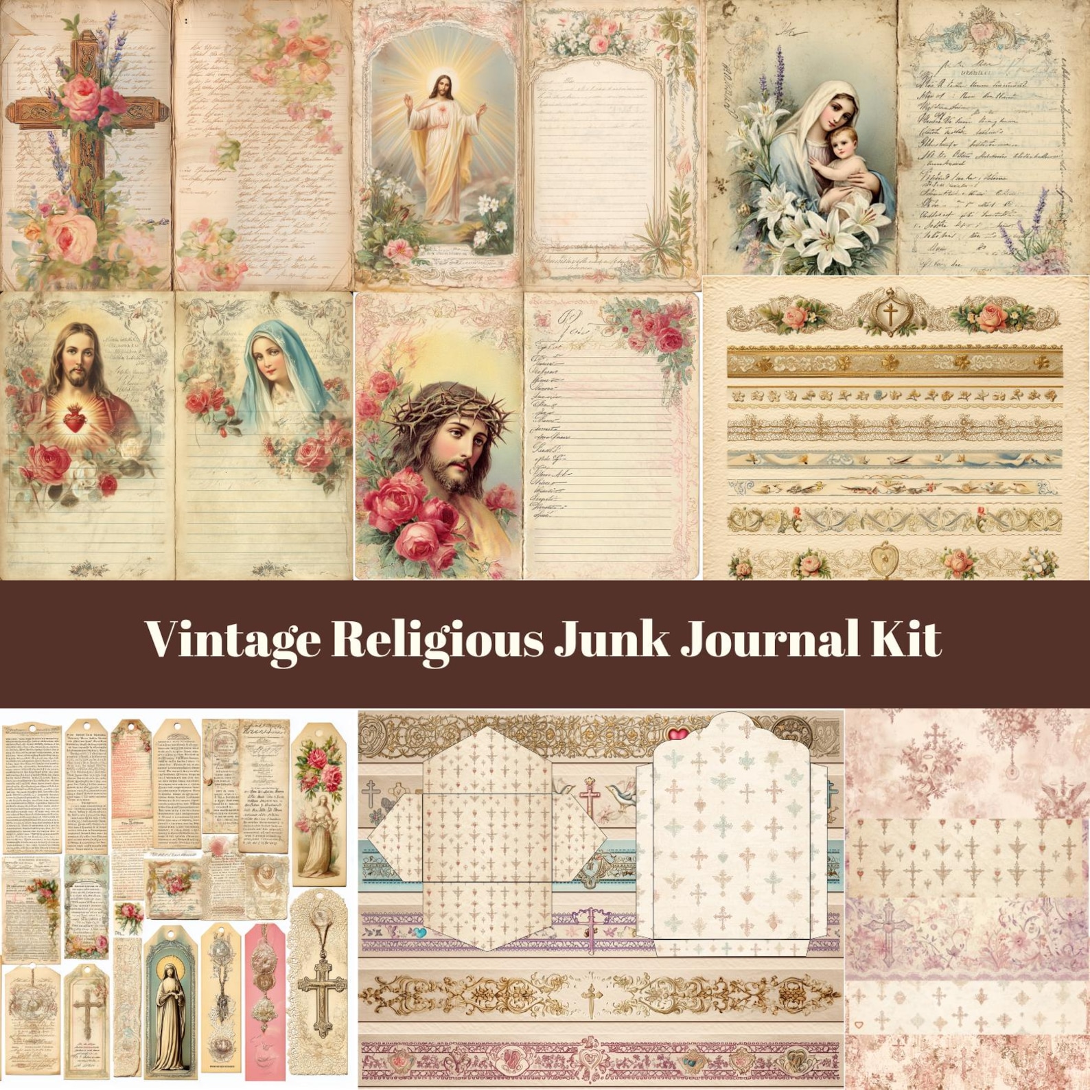 Vintage Religious Junk Journal Kit, Christian Scrapbook Ephemera Pages ...