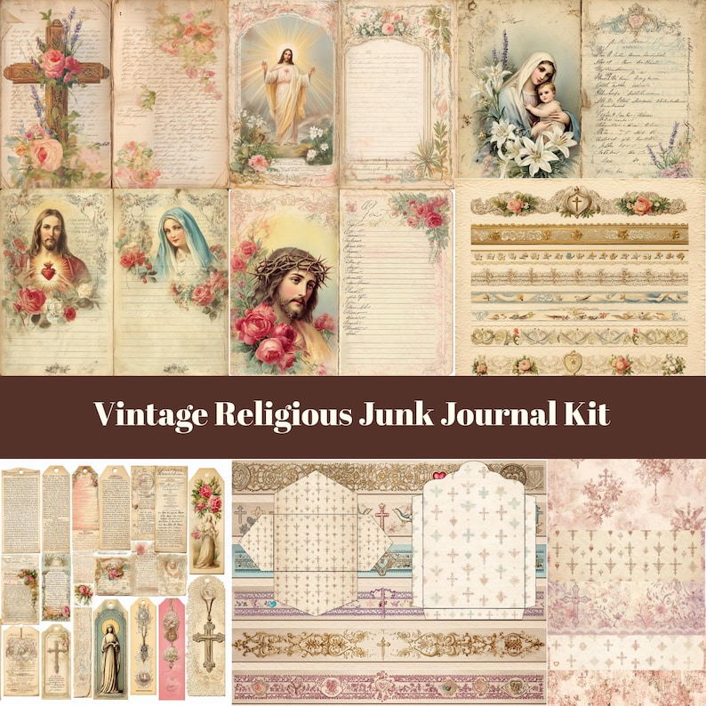 Vintage Religious Junk Journal Kit, Christian Scrapbook Ephemera Pages ...