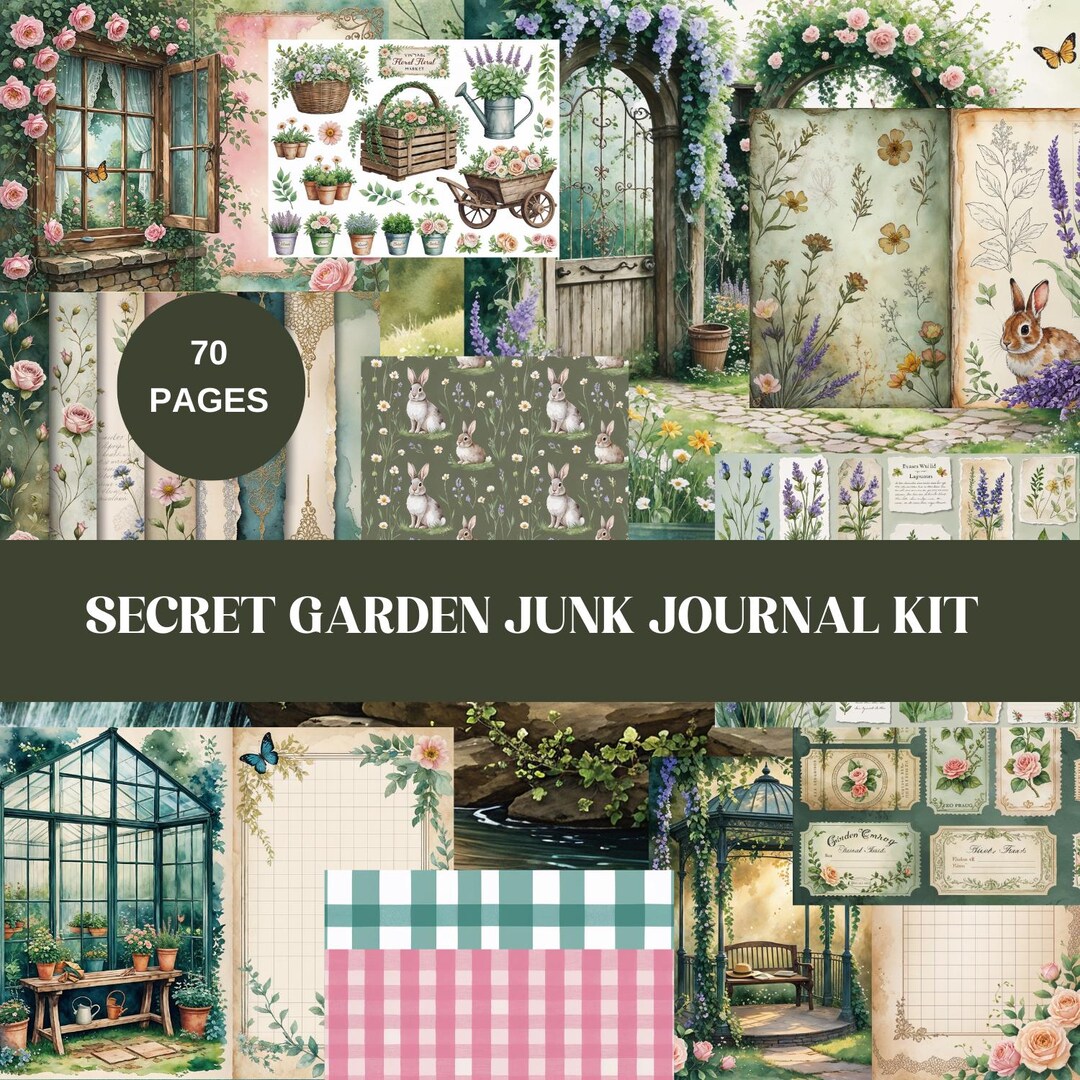 Secret Garden Junk Journal Kit, Vintage Scrapbook Printable, Floral ...