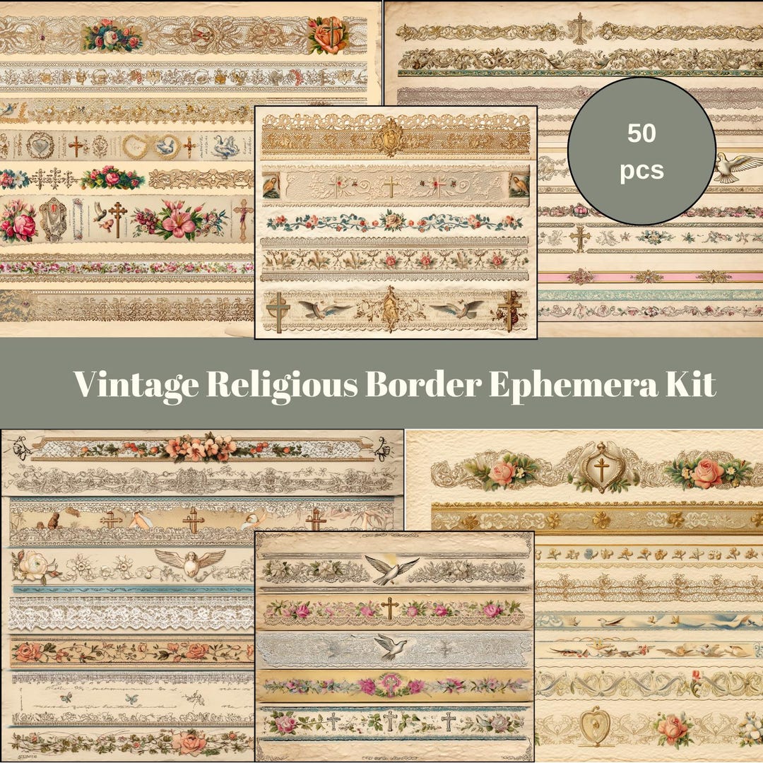 Vintage Religious Border Strips Ephemera,ornate Cuttable Strips, Floral ...