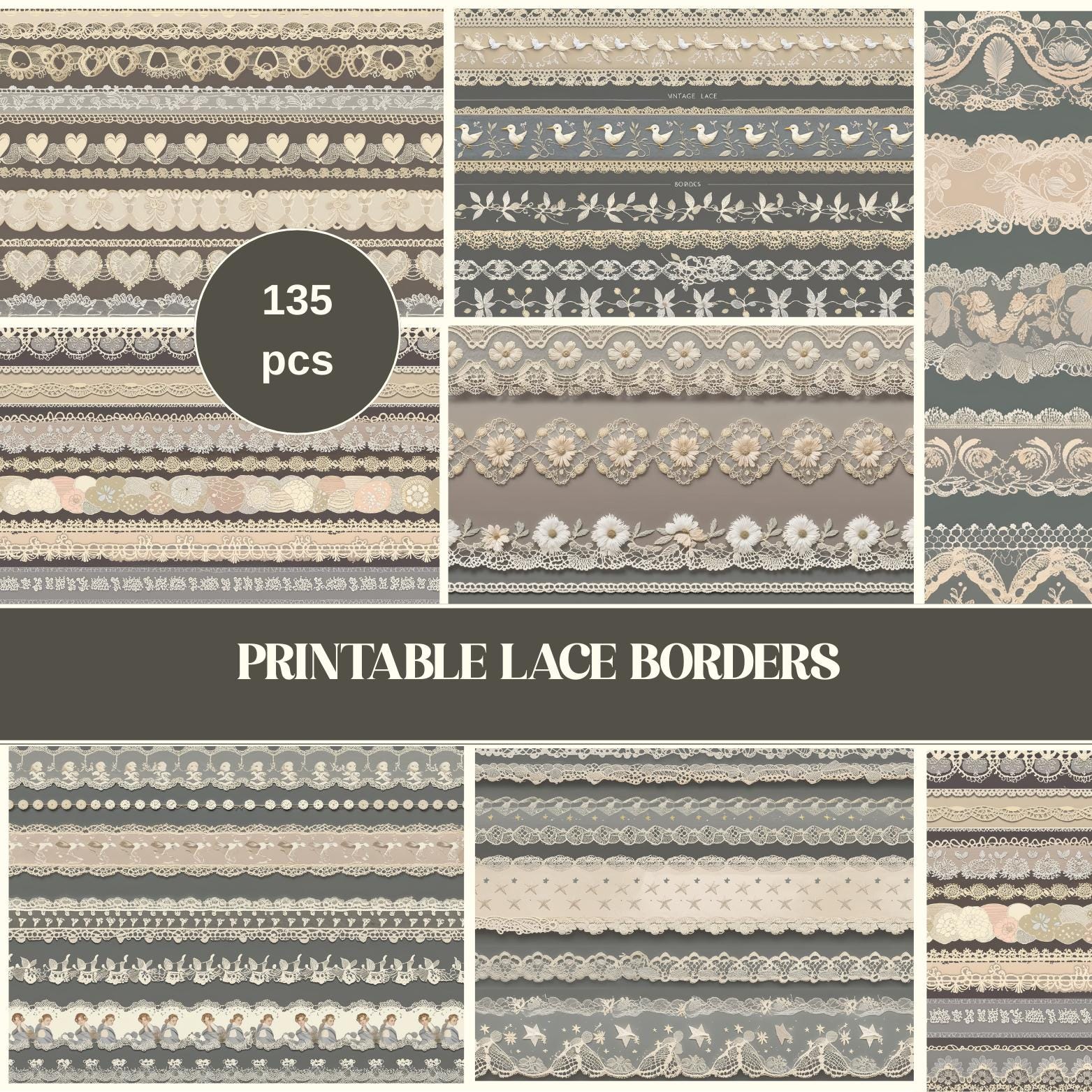 Vintage Lace Border Bundle, Lace Trim Fussy Cuts Victorian Lace Kit ...