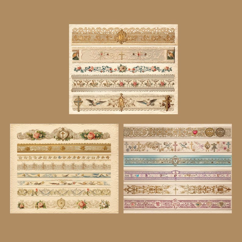 Vintage Religious Border Strips Ephemera,ornate Cuttable Strips, Floral ...