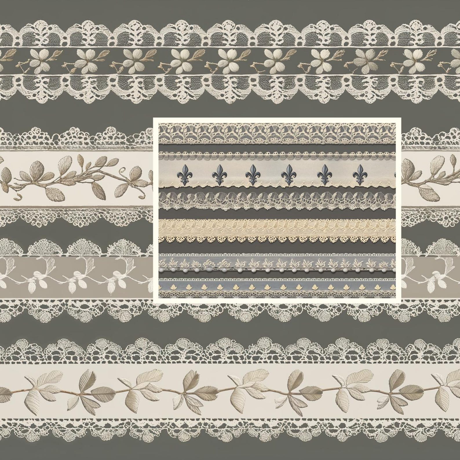 Vintage Lace Border Bundle, Lace Trim Fussy Cuts Victorian Lace Kit ...
