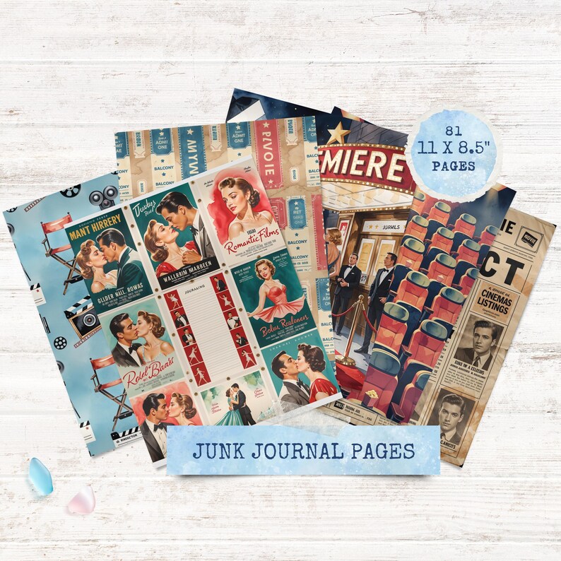 Retro Drive-in Cinema Movies Junk Journal Kit, Vintage Movies Crafting ...