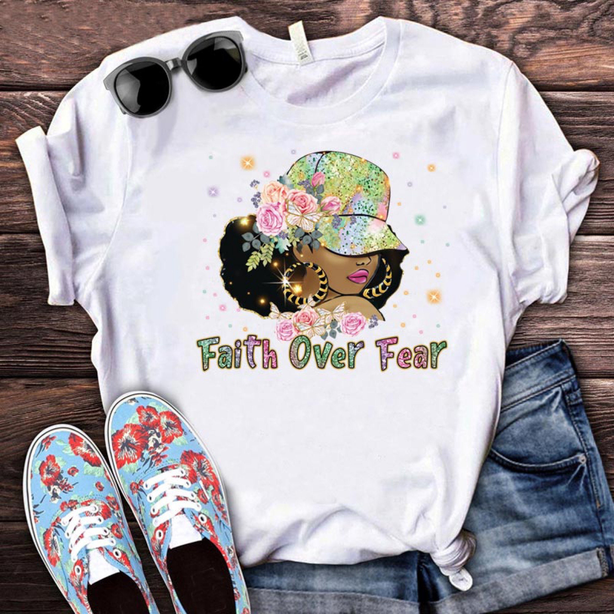Ready to Iron-on Heat Transfer Appliqué Faith Over Fear Christian Faith ...