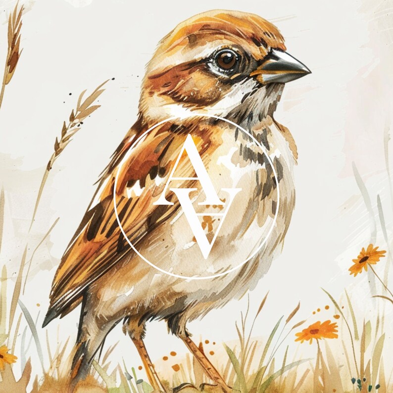 Sparrow | Bird Print | Vintage Bird Portrait Watercolor Painting ...