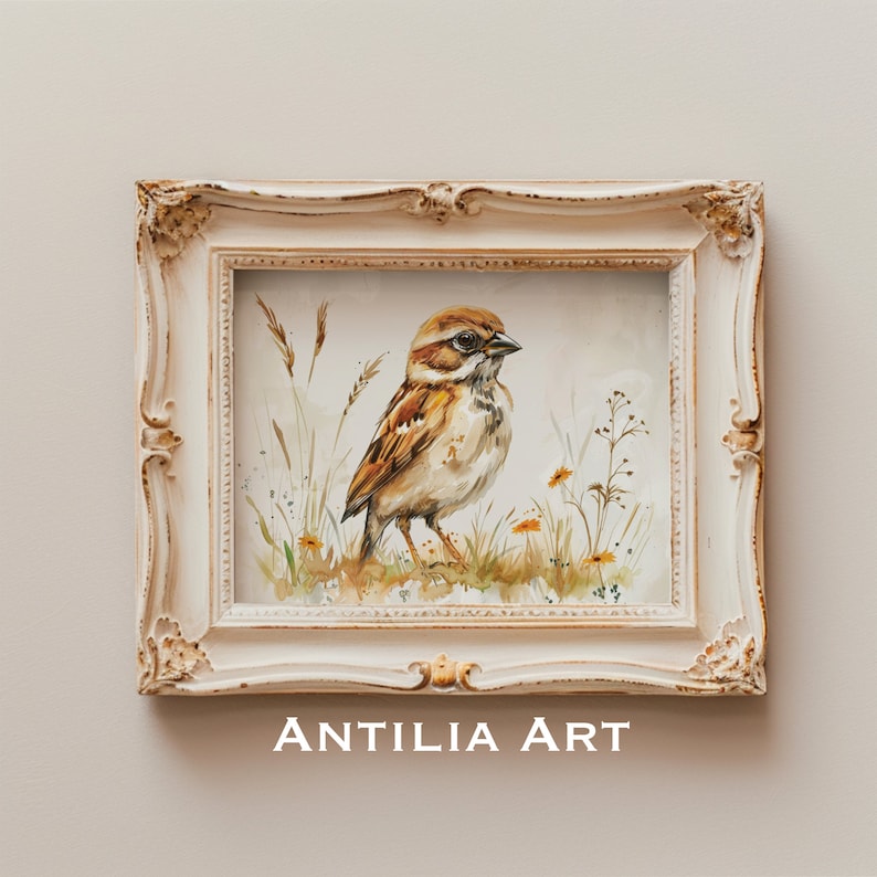 Sparrow | Bird Print | Vintage Bird Portrait Watercolor Painting ...