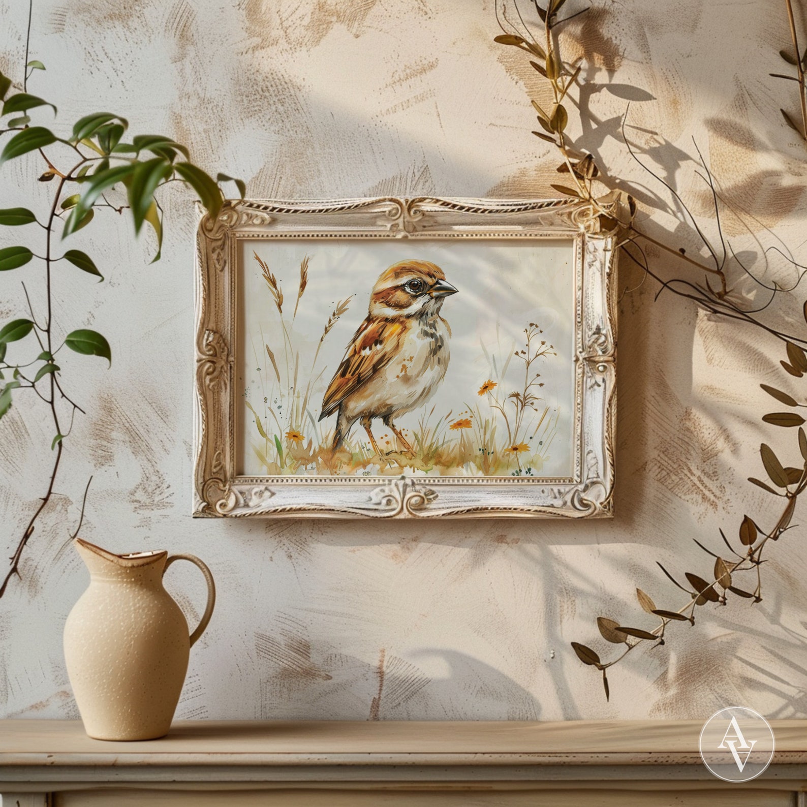 Sparrow | Bird Print | Vintage Bird Portrait Watercolor Painting ...