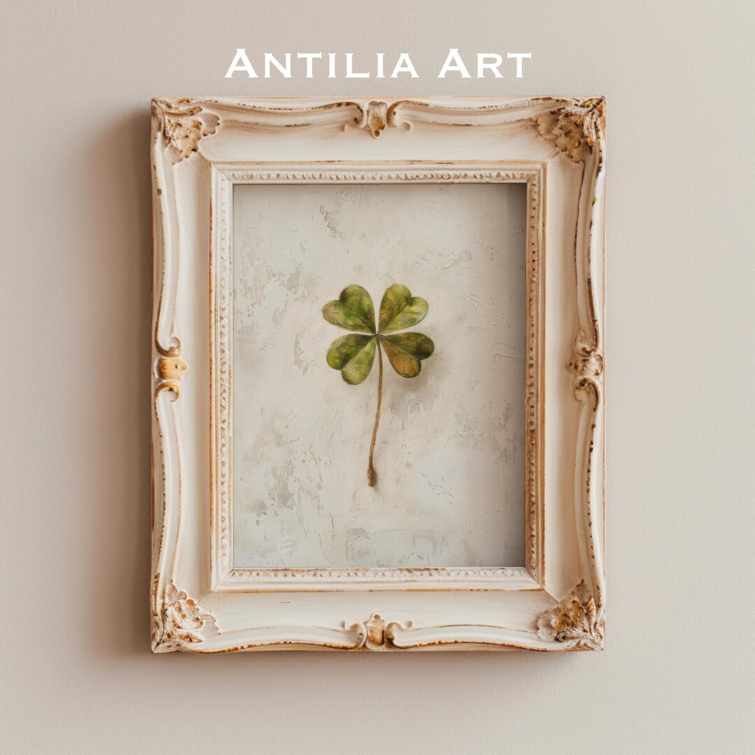 Lucky Four Leaf Clover | Vintage St. Patrick's Day Oil Painting ...