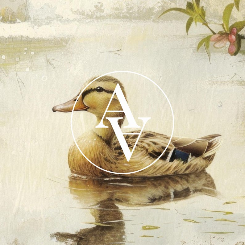 Duck in Lake | Vintage Lakeside Landscape Painting | Spring Print ...