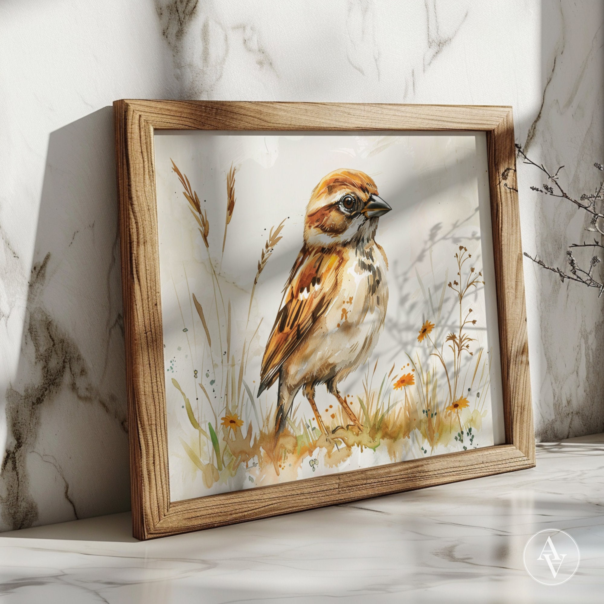Sparrow | Bird Print | Vintage Bird Portrait Watercolor Painting ...
