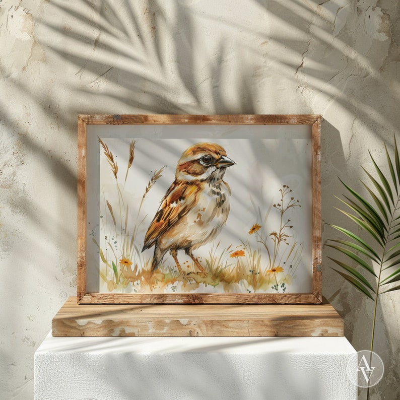 Sparrow | Bird Print | Vintage Bird Portrait Watercolor Painting ...