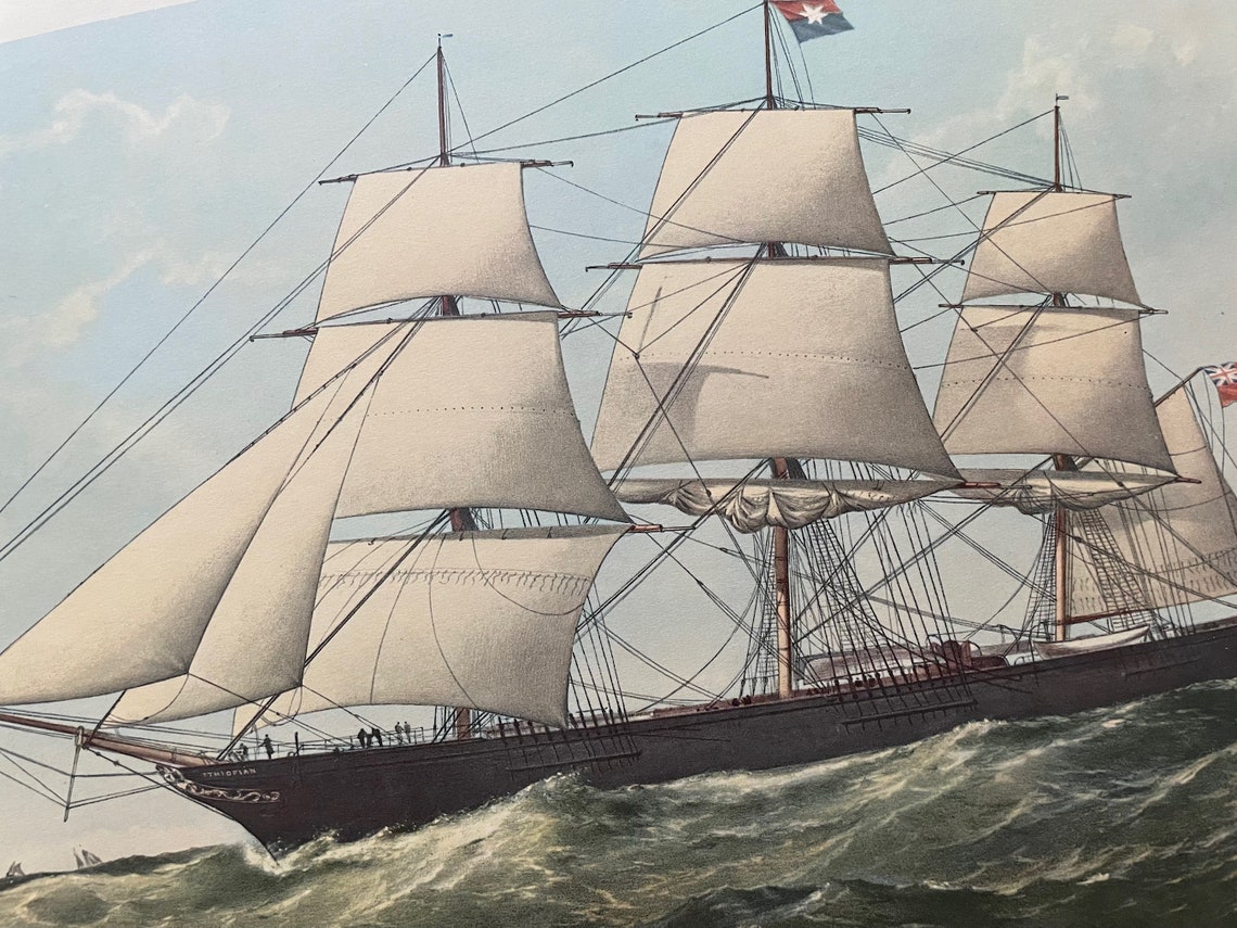 Sailing Ship Print, 1958, South Sea Whale Fishery, Maritime Print ...