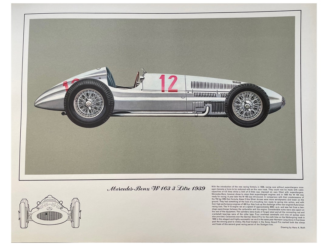 Genuine Vintage Racing Car Print,mercedes Benz W 163 Ltr 1939, Old Car ...