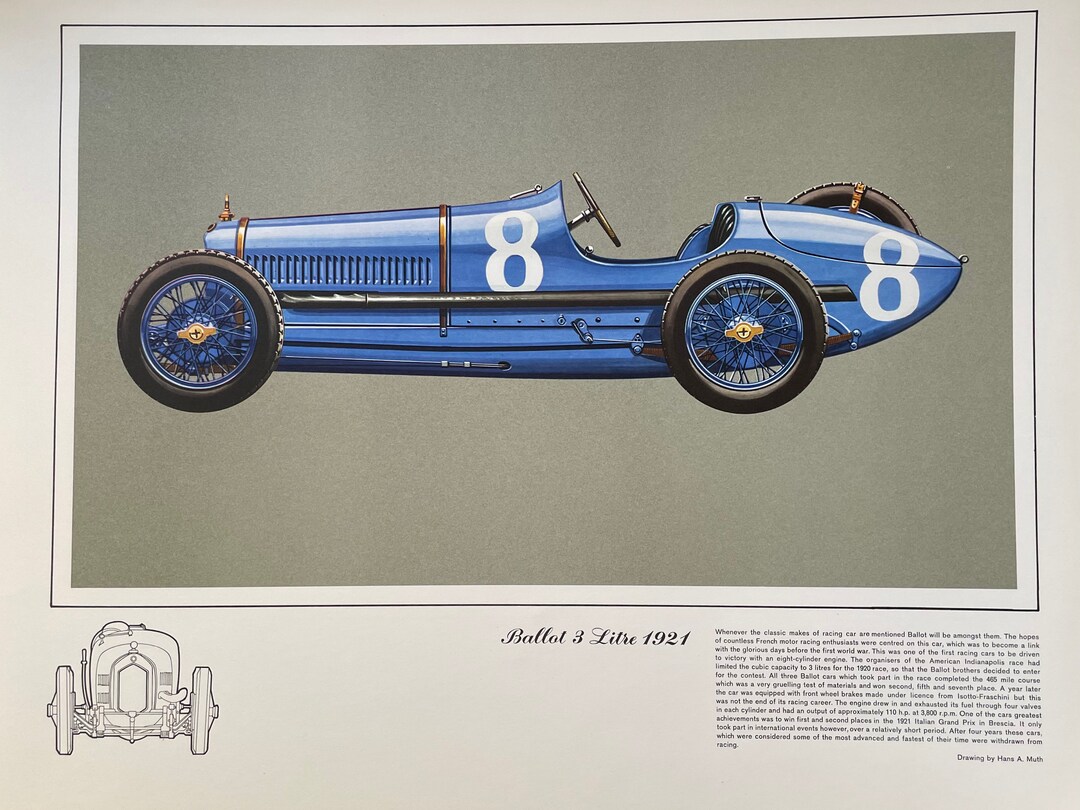 Genuine Vintage Racing Car Print,ballot 3 Litre 1921, Vintage Car Print ...