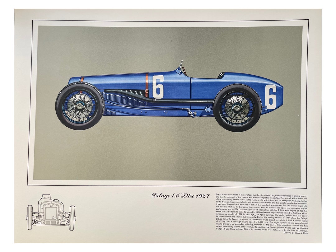 Genuine Vintage Racing Car Print, Delage 1.5 Litre 1927, Old Car Print ...
