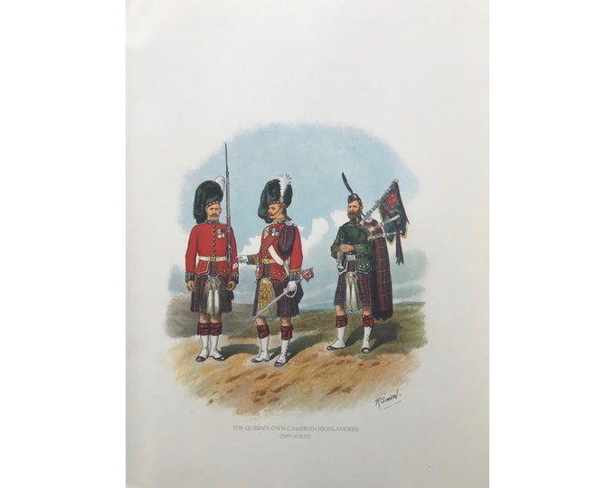 Vintage Print, Scottish Regiments, Queens Cameron Highlanders, 1970 ...