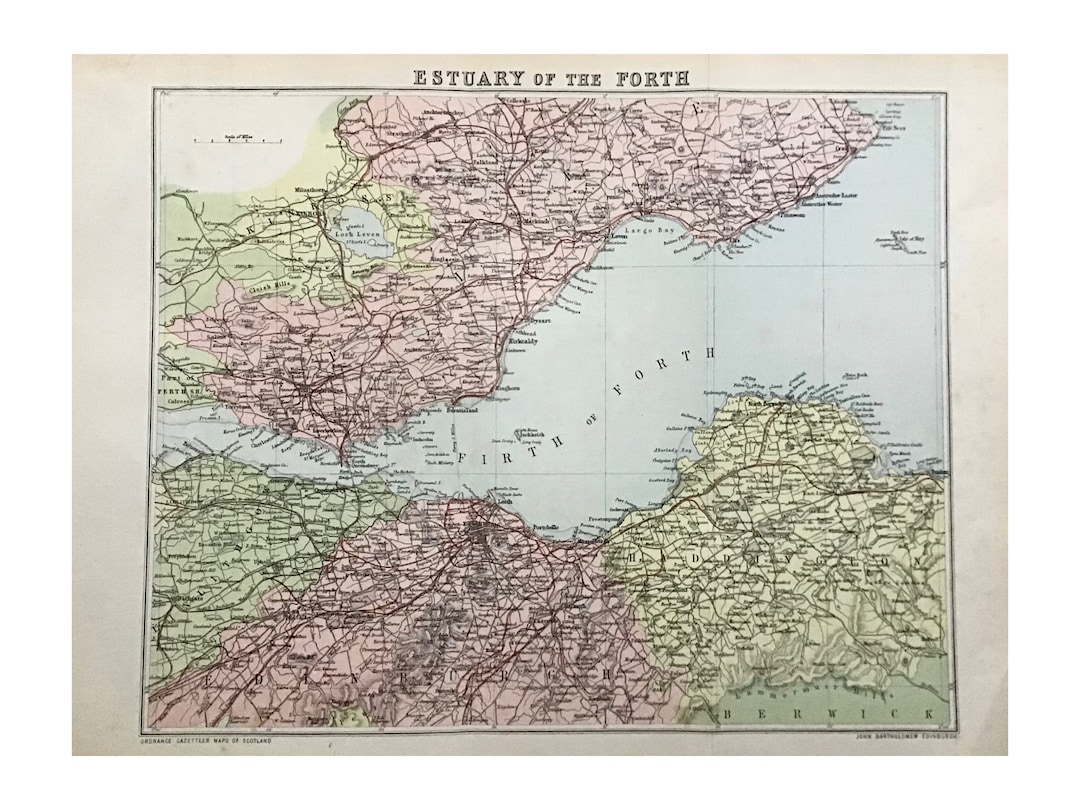 1882 Antique Map, Scotland, Estuary of the Forth, Printed in 1882 ...