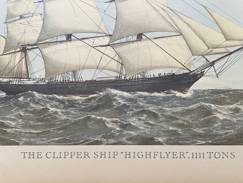 Sailing Ship Print, 1958, Clipper Ship, High Flyer, Old Print, Vintage ...