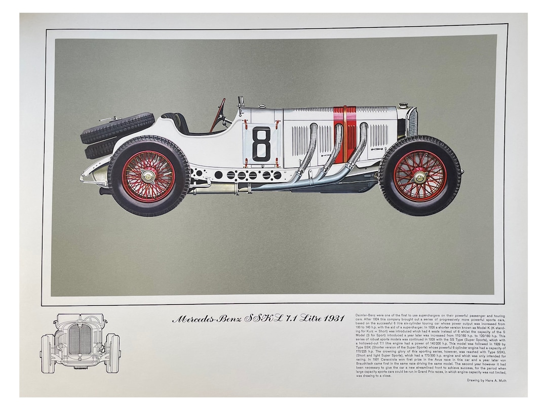 Genuine Vintage Racing Car Print, Mercedes Benz 1.1 Litre 1934, Old Car ...