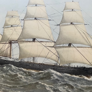 Sailing Ship Print, 1958, Clipper Ship, High Flyer, Old Print, Vintage ...