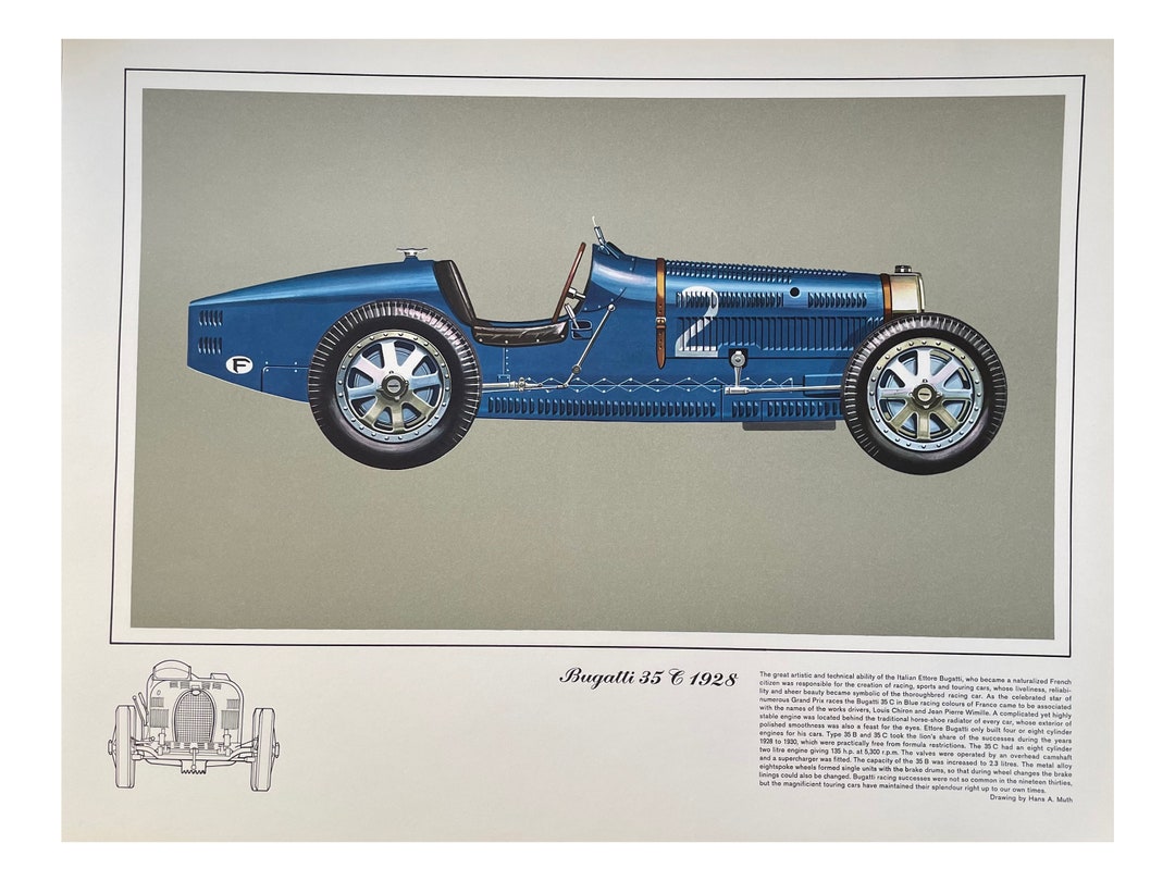 Genuine Vintage Racing Car Print,bugatti 35 1928, Vintage Car Print ...