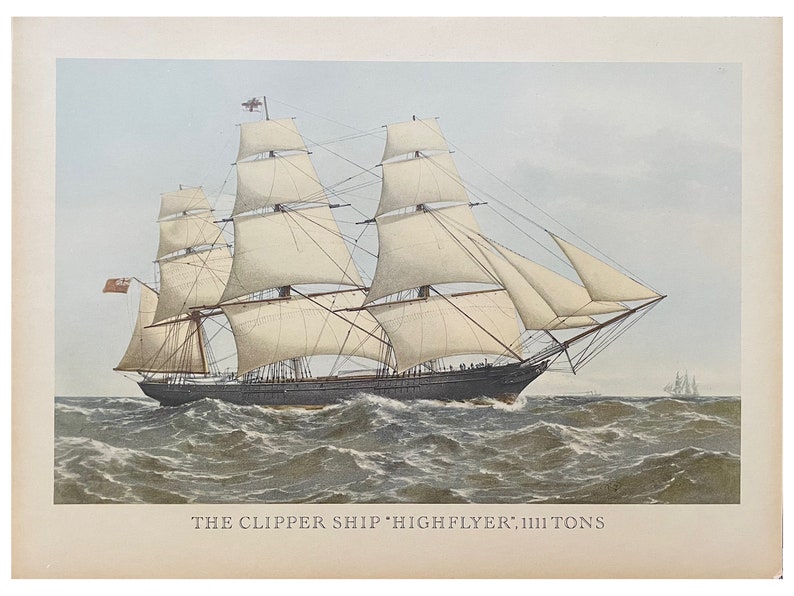 Sailing Ship Print, 1958, Clipper Ship, High Flyer, Old Print, Vintage ...