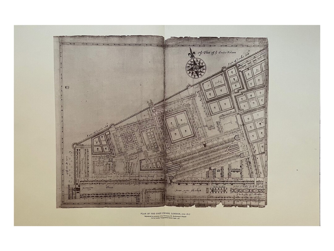 Vintage Map 1617, Greyfriars London, Large 73x49cm, Old Map, Vintage ...
