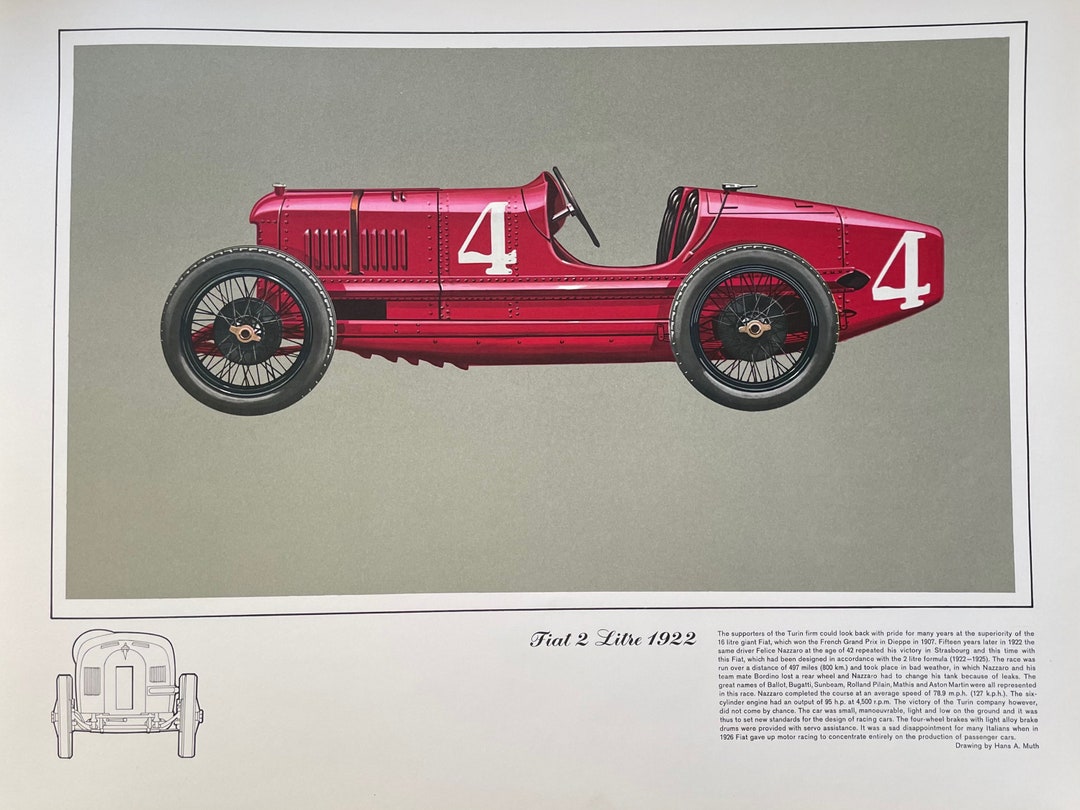 Genuine Vintage Racing Car Print,fiat 2 Litre 1922, Old Car Print ...
