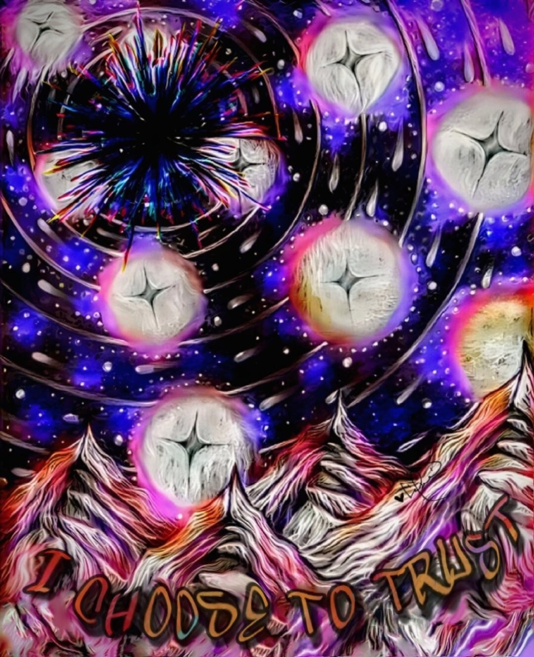 Choose to Trust Artwork Art Creation Mountains Sparkle Earth Night Sky ...