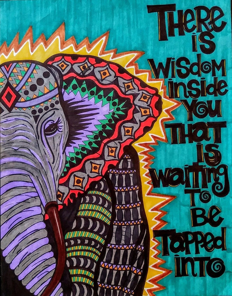 Wisdom Elephant Canvas Print Spiritual Inspirational Bright Fun Art ...