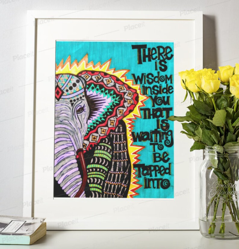 Wisdom Elephant Canvas Print Spiritual Inspirational Bright Fun Art ...