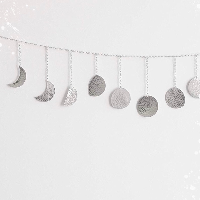 Silver | Beautiful Moon Phase Hammered Metal, Boho, Astrological, Lunar ...