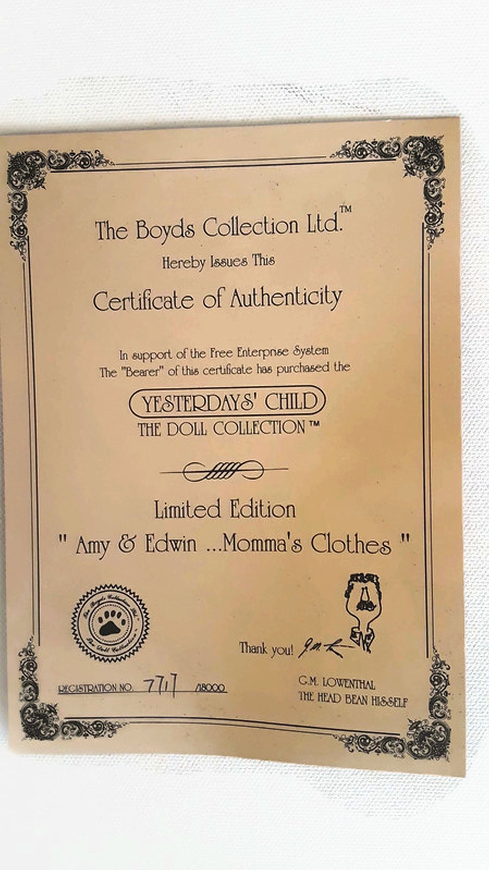 The Boyds Collection "amy & Edwin ...momma's Clothes” . Porcelain Doll ...