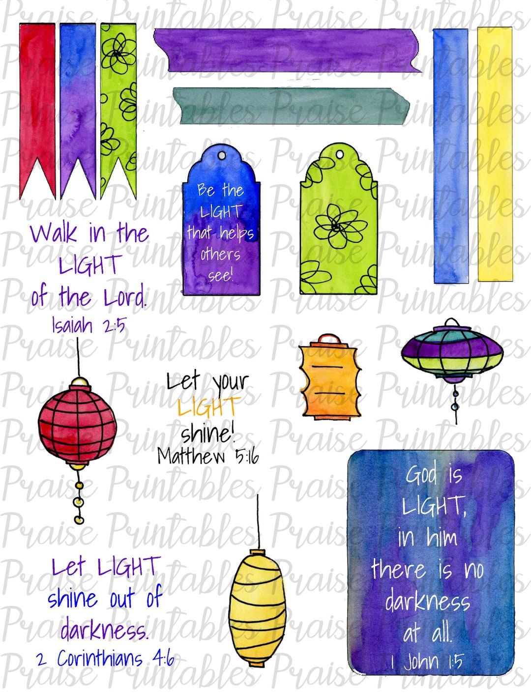 God is Light, Bible Journal Printable, Kit, Pdf, Lanterns, Sticker ...