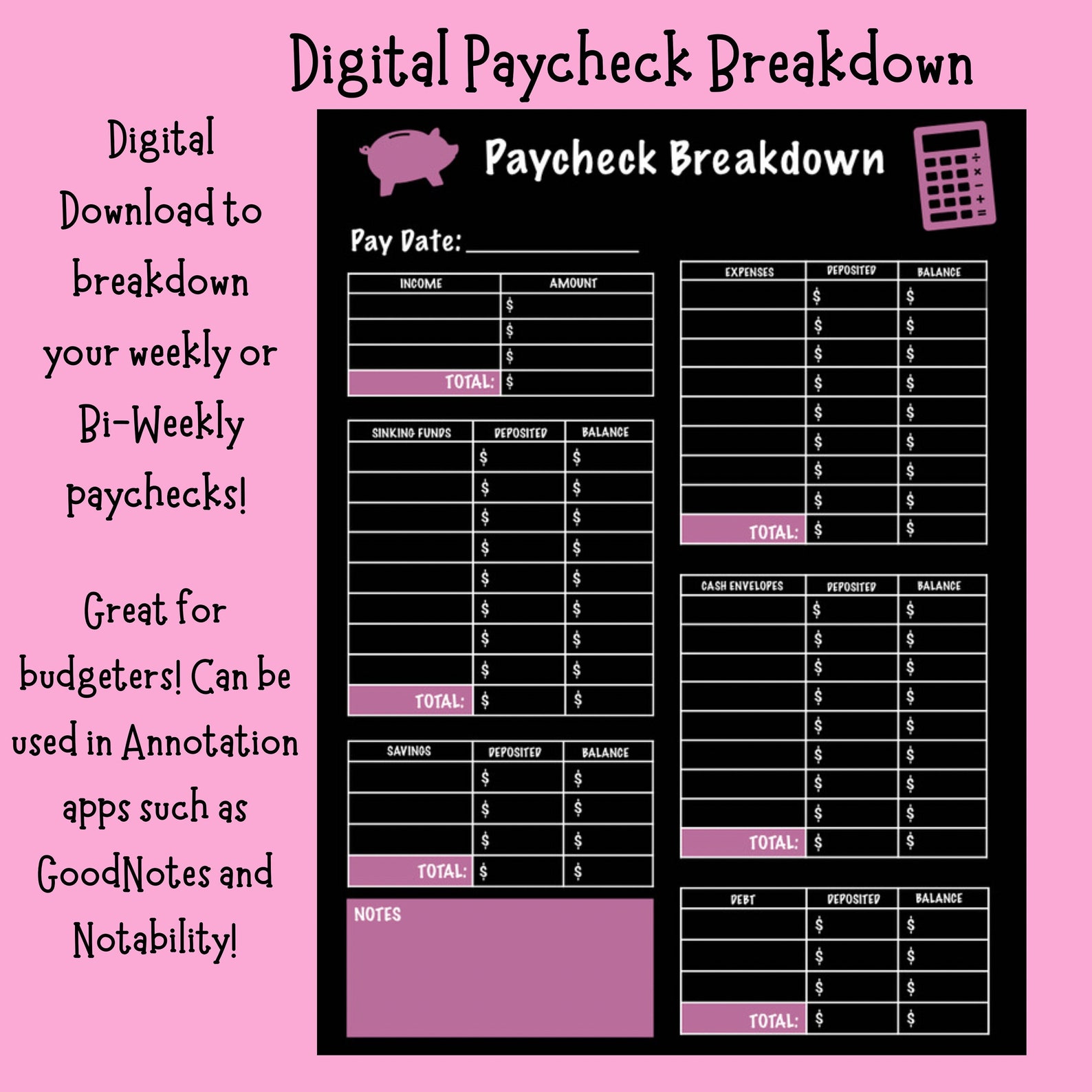 Digital Paycheck Breakdown, Digital Savings Tracker - Etsy