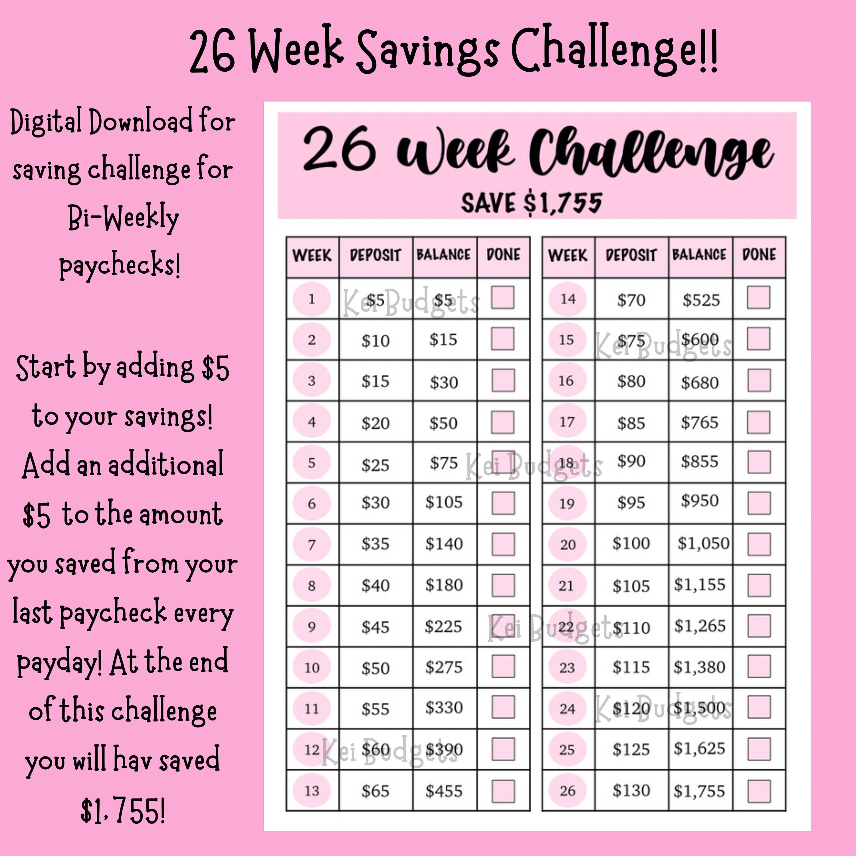 26 Week Savings Challenge , Savings Tracker, Dave Ramsey, Printable ...