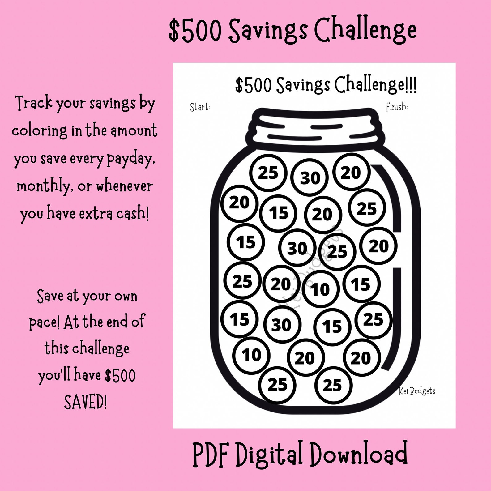 500 Dollar Savings Challenge, Money Savings Challenge, Emergency Fund ...