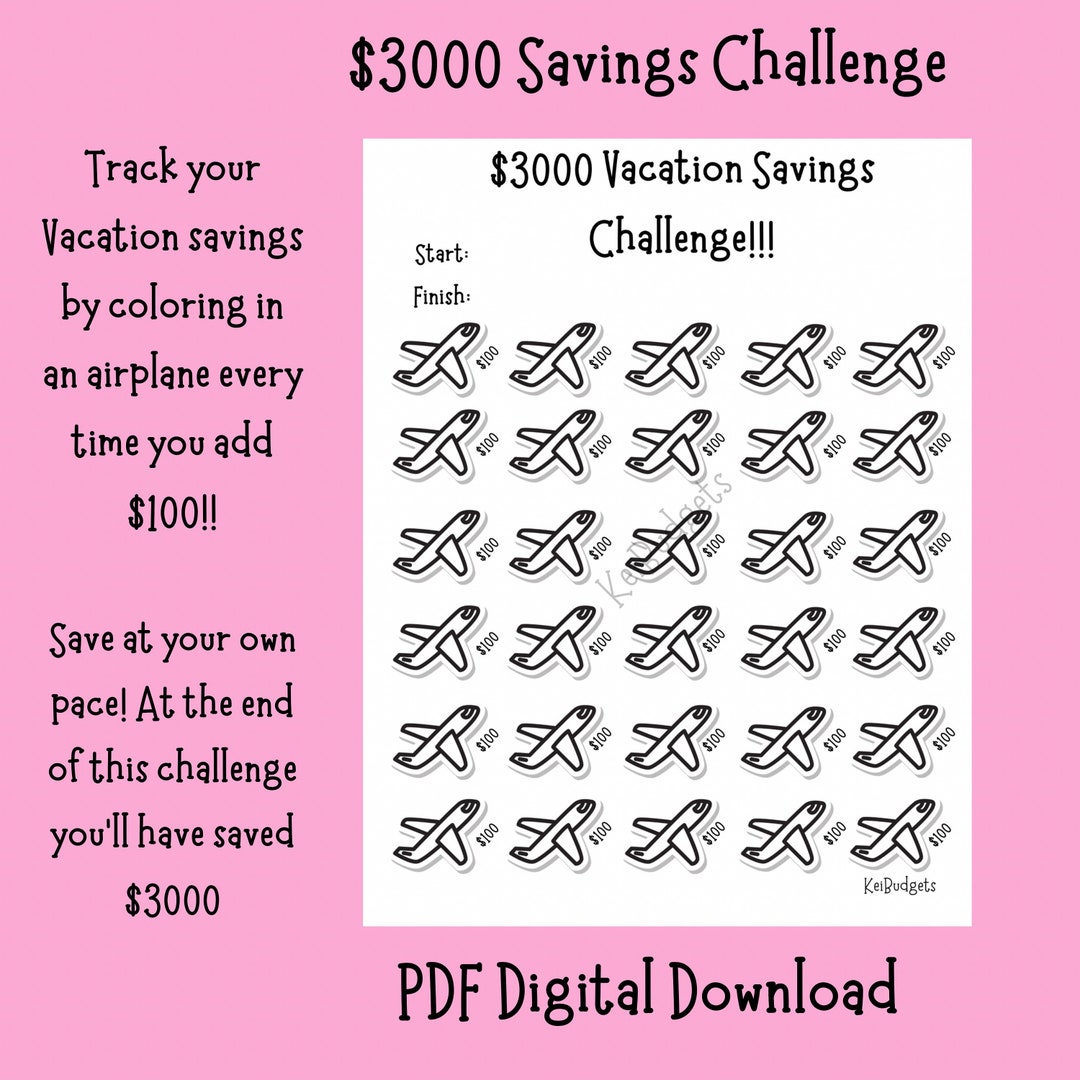 3000 Dollar Savings Challenge, Money Savings Challenge, Printable ...