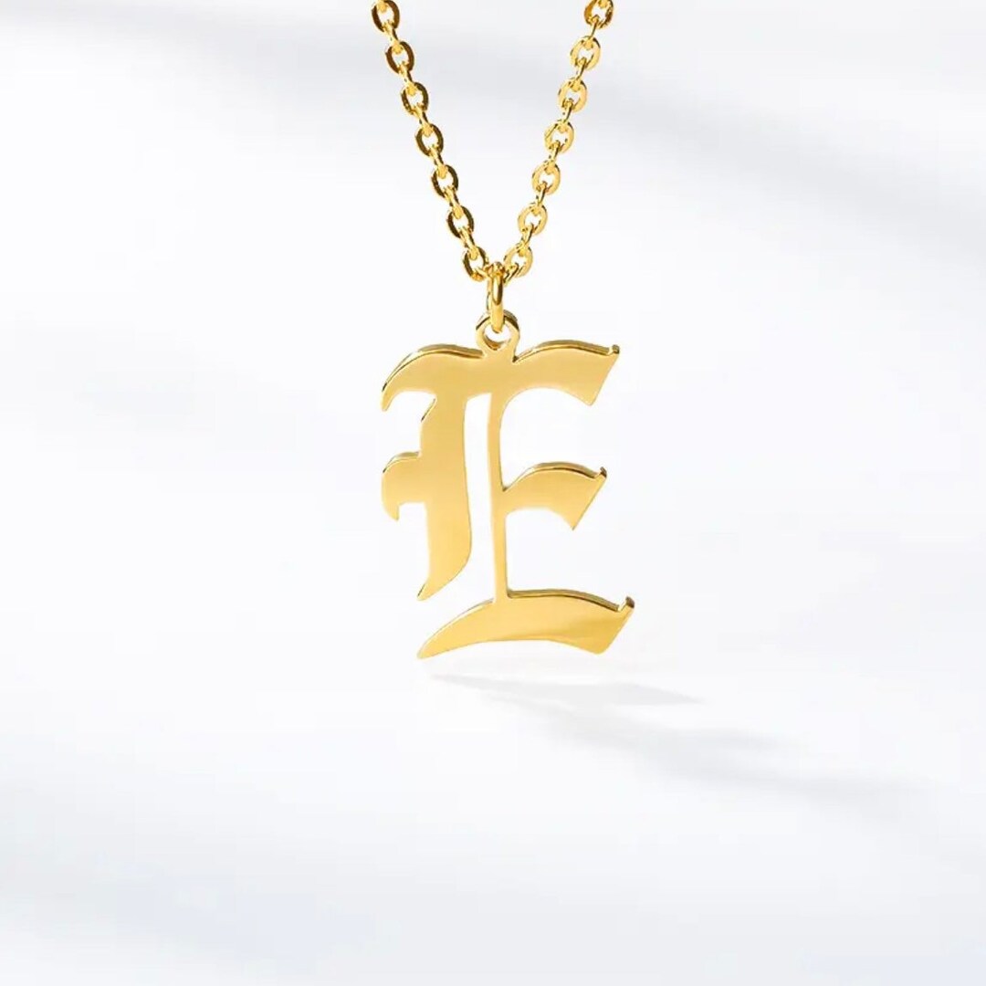 Capital Letter E Initial Necklace Gold Alphabet Pendant Chain Old ...