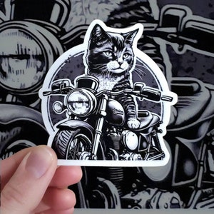 Motorcycle Helmet Sticker Cat on Motorcycle Sticker Gift for Cat Lovers ...