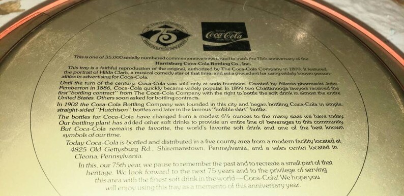 Vintage Coca Cola Commemorative 75th Anniversary Tray Lot of 4 - Etsy