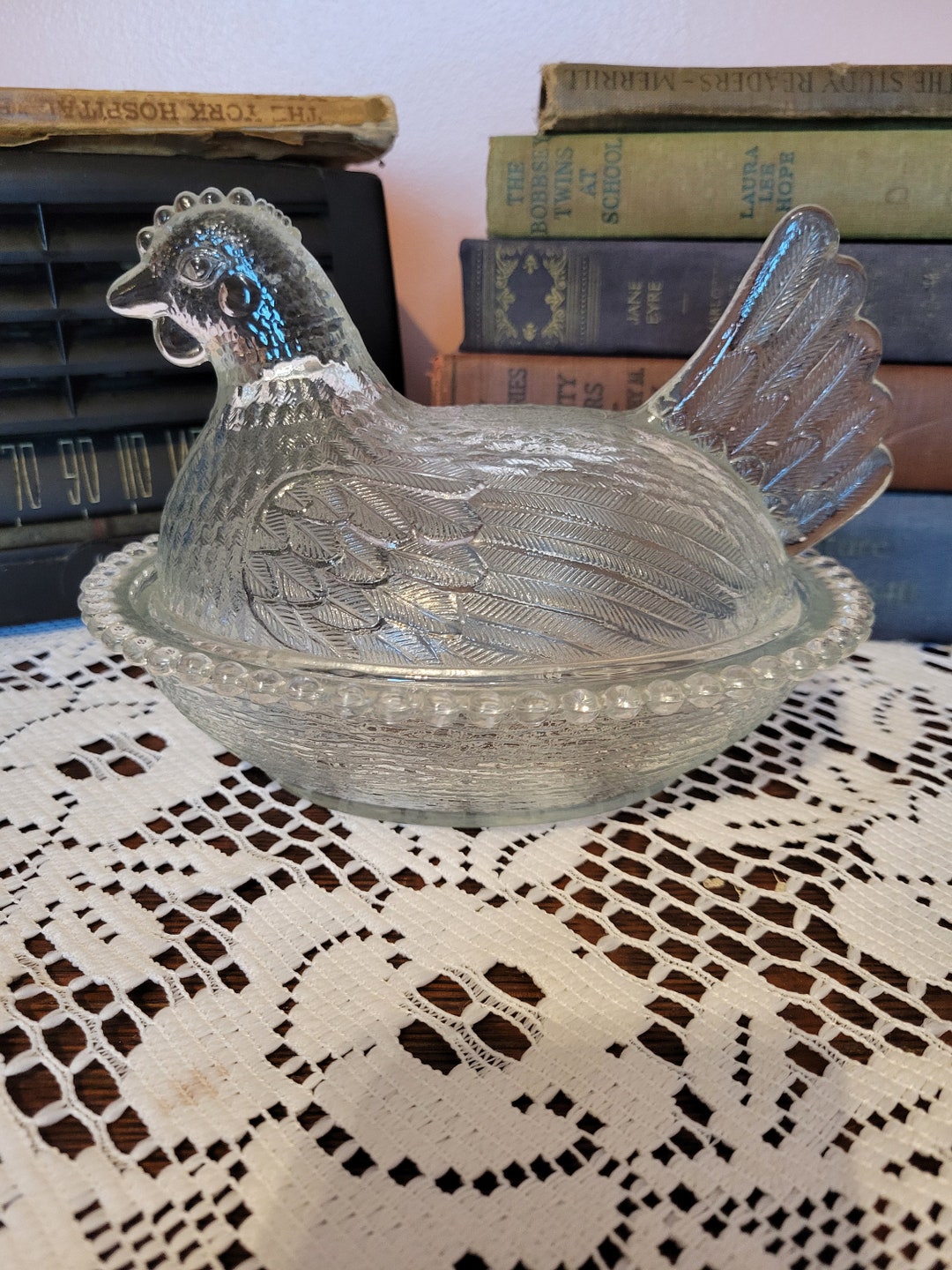 Vintage Depression Era Clear Glass Hen on a Nest Dish Antique Glass ...