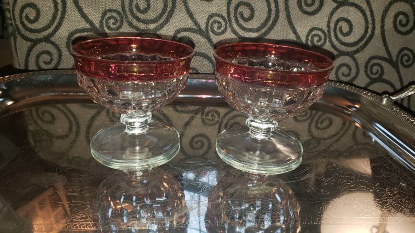 Vintage Cut Indiana Glass Ruby Red Ribbon Sherbet or Dessert Dishes ...