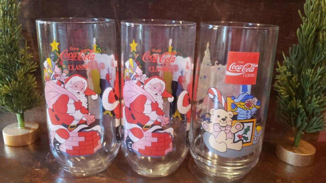 Vintage Coca Cola Santa Christmas Holiday Drinking Glasses Set of Three ...